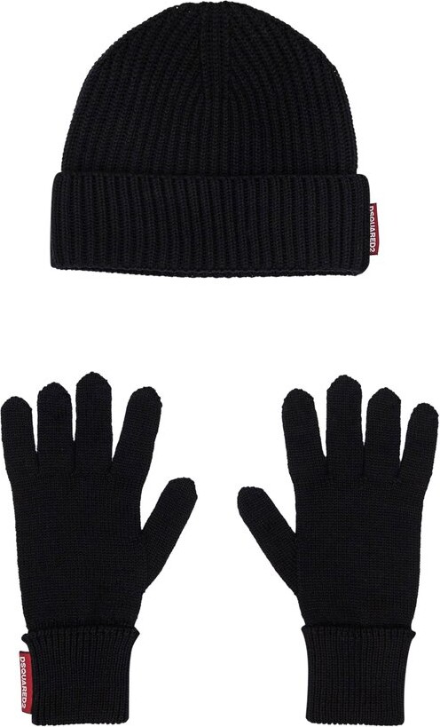 DSQUARED2 Logo Label Ribbed-Knit Beanie And Gloves - ShopStyle Hats