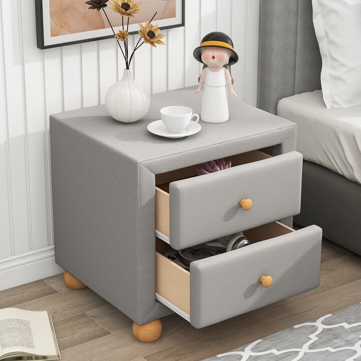 Tiramisubest Upholstered Storage Nightstand with 2 Drawers, Natural ...
