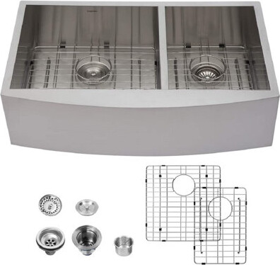Logmey 33"L x 20"W Farmhouse Double Bowl 60/40 Kitchen Sink 16 Gauge ...