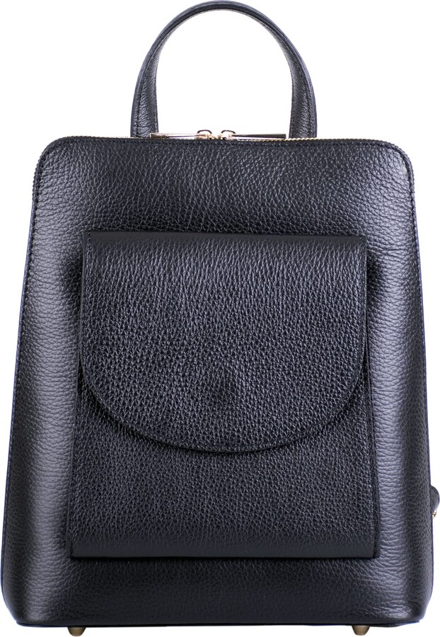 Primo Sacchi Womens Black Small Textured Italian Leather Backpack ...