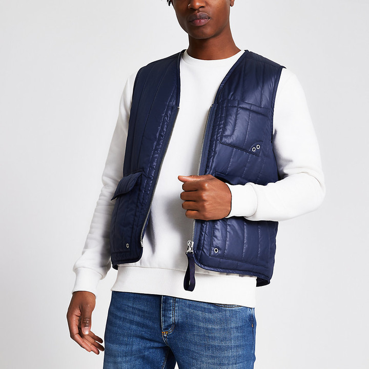 River Island Navy padded utility gilet jacket - ShopStyle Outerwear