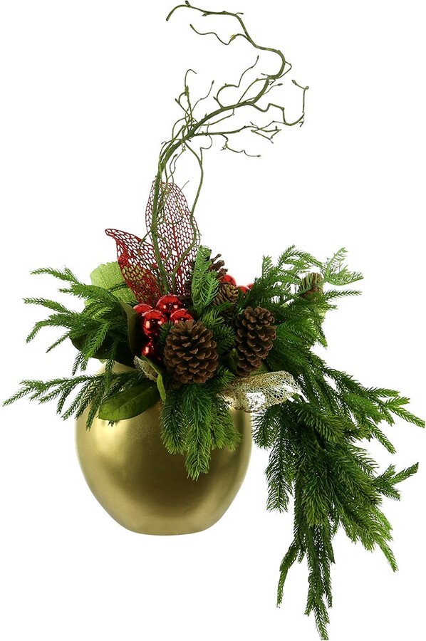 Creative Displays Evergreen Holiday Arrangement With Red Glittery ...