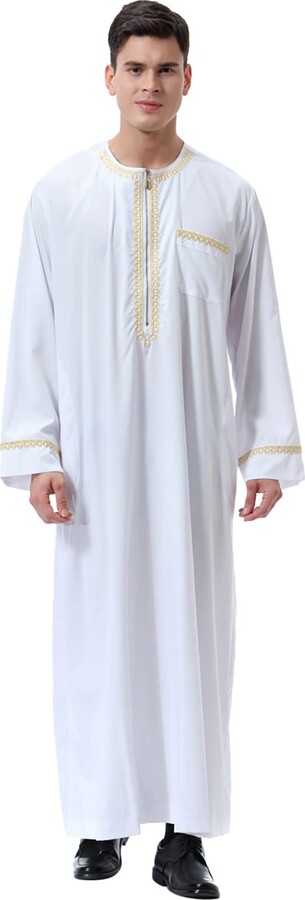 HULKAY Mens Muslim Robes Dubai Kaftan Islamic Clothing Arabic Prayer ...