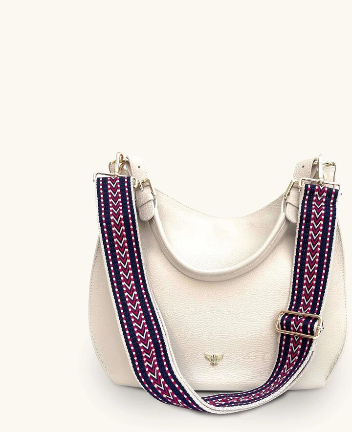 Apatchy London The Harriet Stone Leather Bag With Navy Boho Strap ...