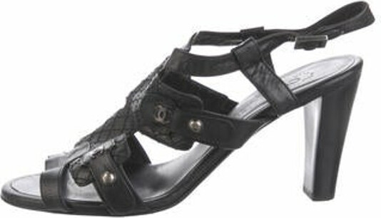 Chanel Interlocking CC Logo Leather Slingback Sandals - ShopStyle