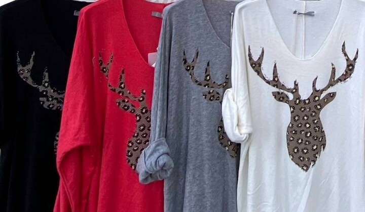 Yolli Sparkling Top - Embellished Deer Motif In Red - ShopStyle