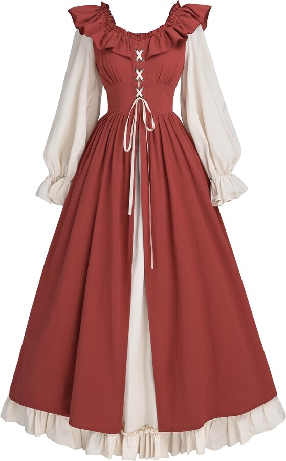 CR ROLECOS Red Renaissance Dress Women Medieval Renaissance Faire Dress ...