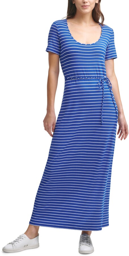 Calvin Klein Striped Belted Maxi Dress Shopstyle