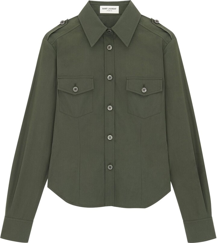 Saint Laurent Military button-up cotton shirt - ShopStyle Tops