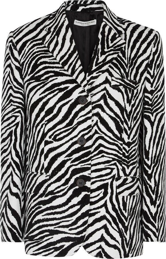 Alessandra Rich Monochrome Zebra-print Velvet Blazer - ShopStyle