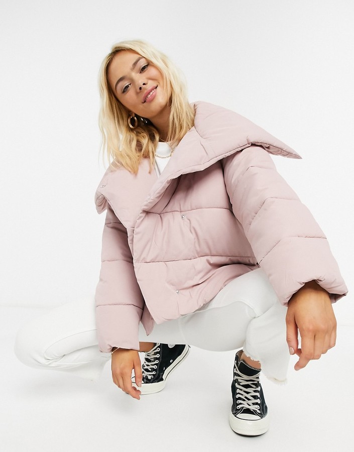 ASOS DESIGN asymmetric puffer jacket in baby pink - ShopStyle