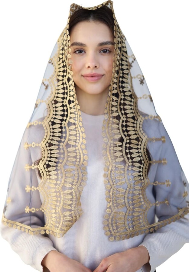 Maria Veils Catholic Mantilla Mass Veil - Triangle Cross Embroidery ...