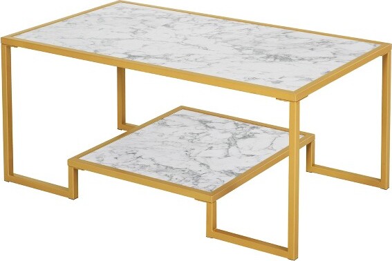 HOMCOM Minimalist Art Deco Coffee Table with Laminate Marble Print ...