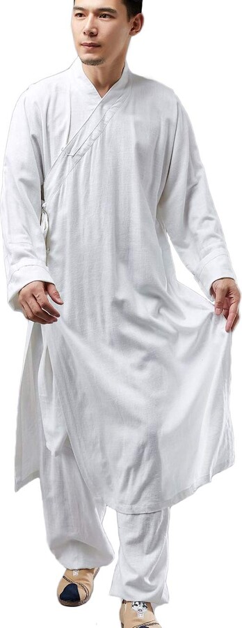 LZJN Shaolin Monk Kung Fu Robe Costume Long Gown Meditation Suit Cotton ...