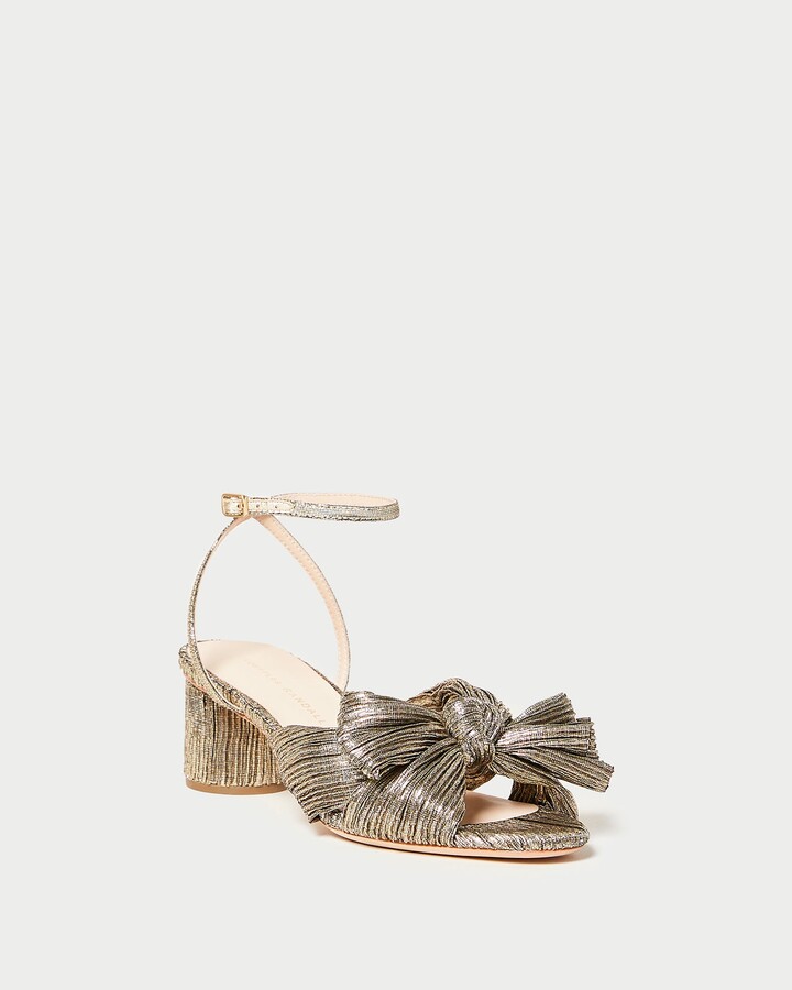 Loeffler Randall Dahlia Dark Gold Pleated Bow Heel - ShopStyle Sandals