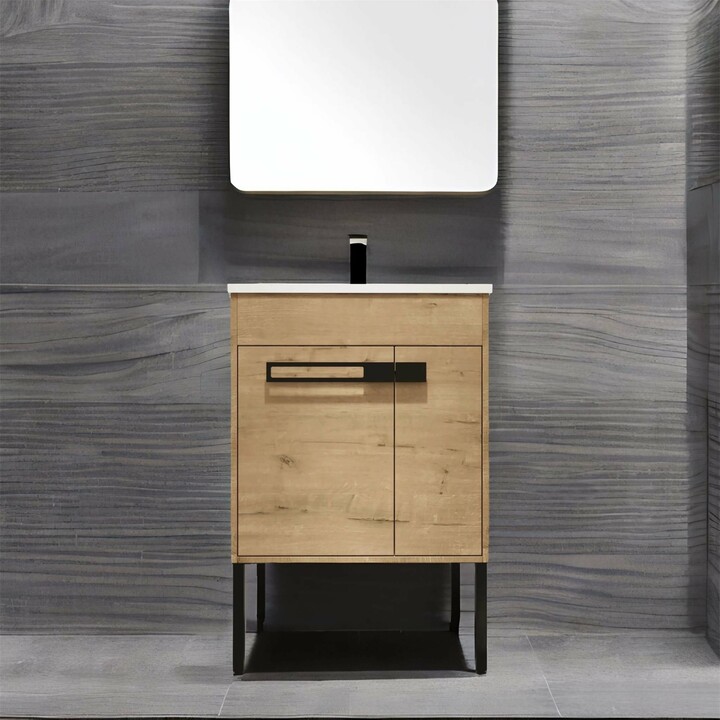 DEVERA Imitative Oak 30 Inch Freestanding Bathroom Vanity With Sink ...