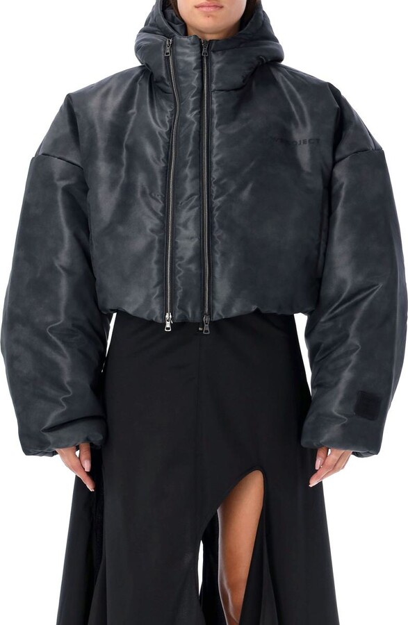 Y/Project Double collar cropped puffer jacket - ShopStyle