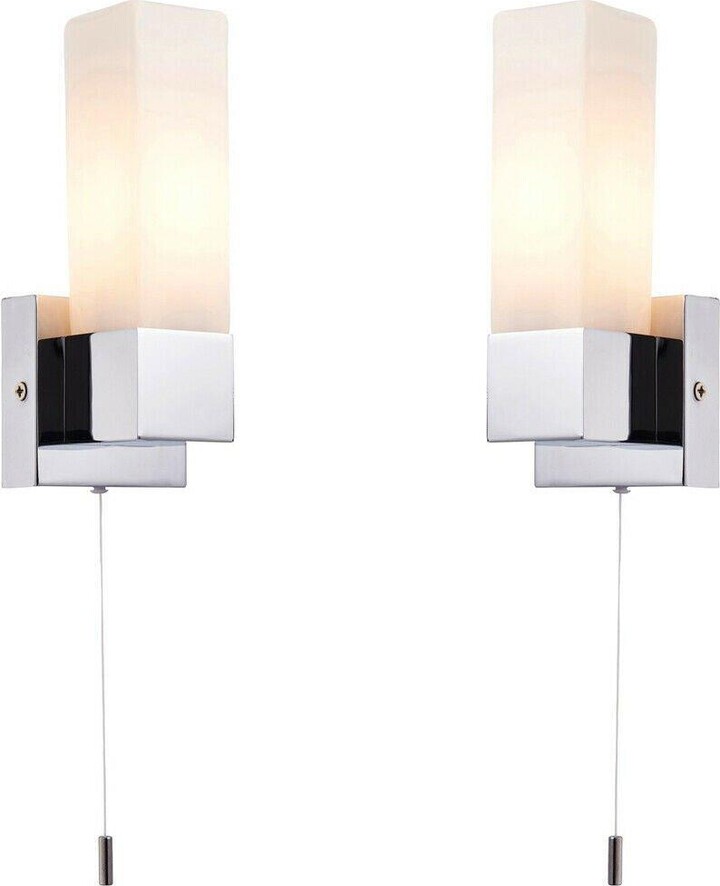 Loops 2 PACK IP44 Bathroom Wall Light Chrome & Frosted Glass Modern ...