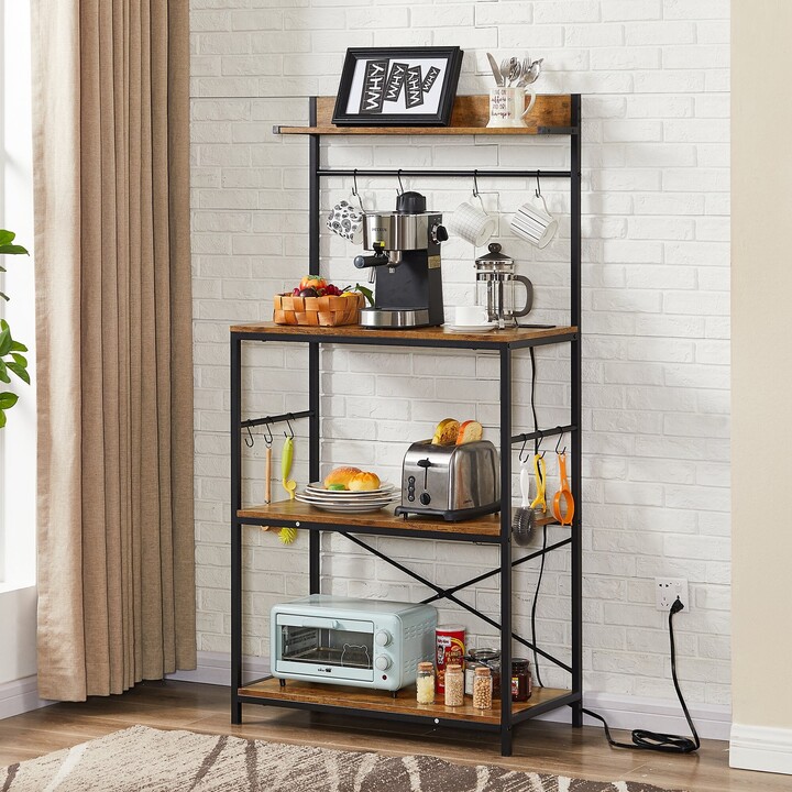 4 Tier Kitchen Bakers Rack with Power Outlets, Freestanding Microwave ...