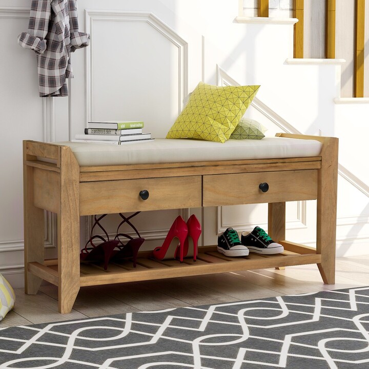 Shoe Rack with Cushioned Seat and Drawers, Multipurpose Entryway ...