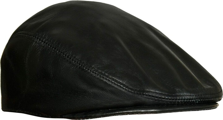 Infinity Leather Men's Black Real Soft Leather Ivy Beret Newsboy Gatsby Golf Cabbie Flat Cap ...