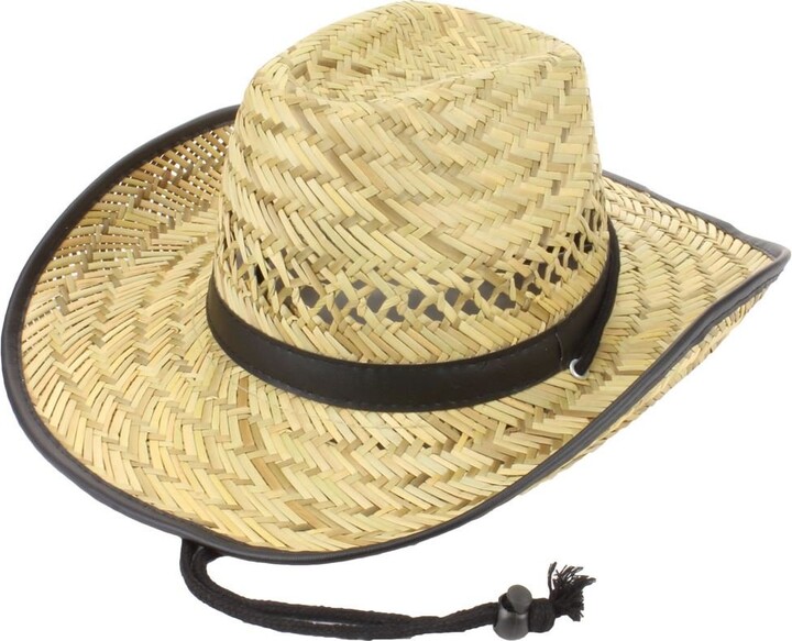 Hawkins Hats Straw Cowboy Hat with Black Band & Trim (59cm) - ShopStyle