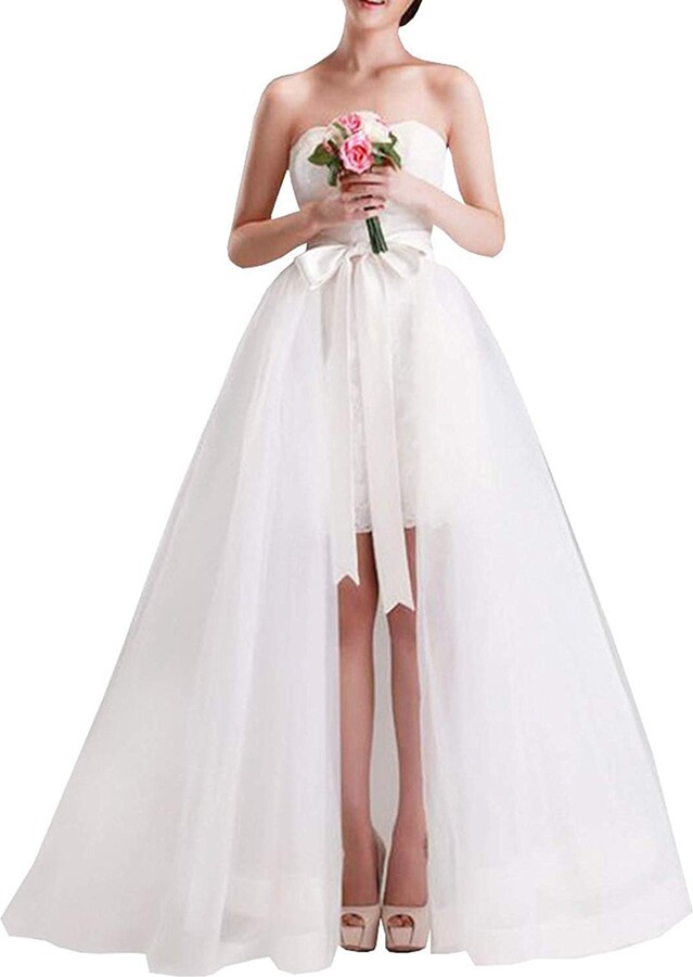 YULUOSHA Uswear Maxi White Overlay Long Floor Length Detachable Train ...