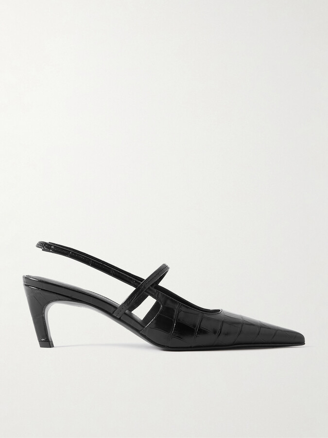 Totême The Sharp Croc-effect Leather Slingback Pumps - Black - ShopStyle