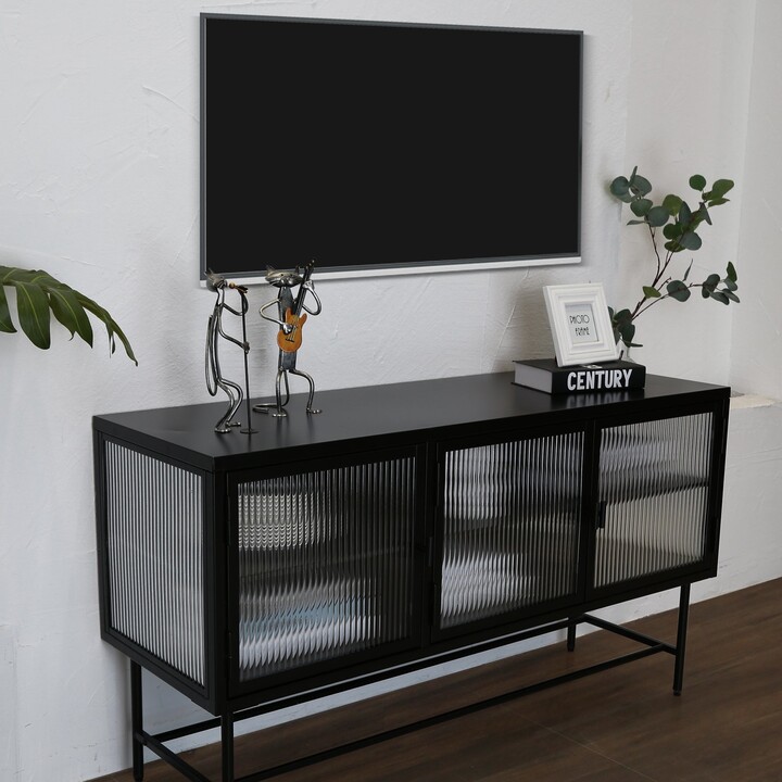 TiramisuBest Double Glass TV Console TV Stand with Detachable Shelves ...