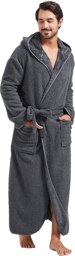 FashGudim 400g Mens Dressing Gowns with Hood Full Length Long Fluffy ...
