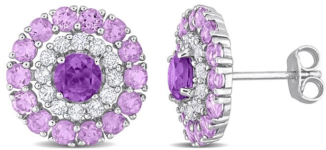 Rina Limor Fine Jewelry Silver 3.52 Ct. Tw. Gemstone Double Halo Studs - ShopStyle Earrings