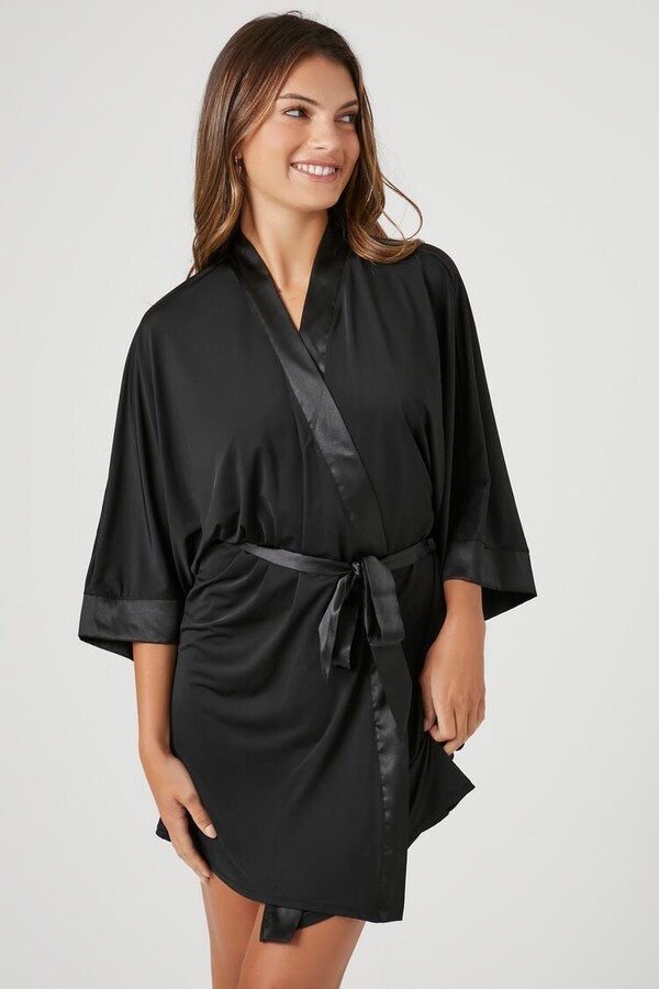 Forever 21 Women's Tie-Waist Satin Robe in Black Medium - ShopStyle