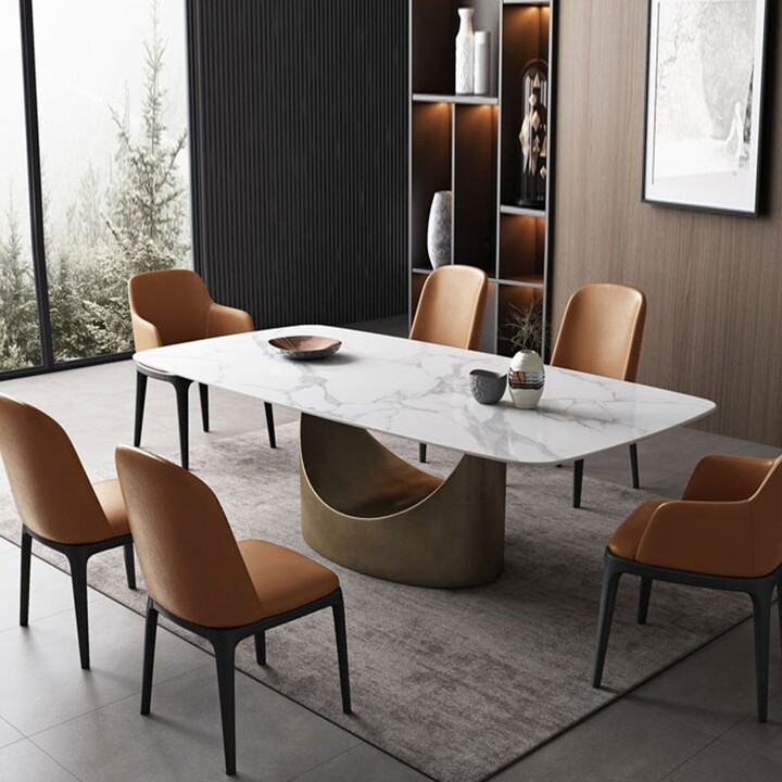 POVISON Modern Dining Table with Rectangular Sintered Stone Tabletop ...