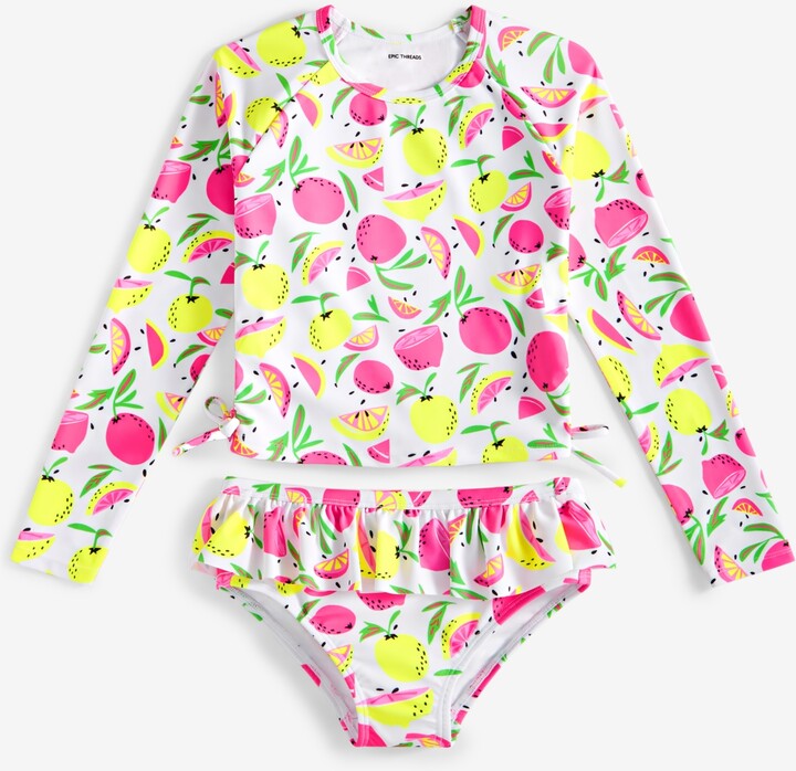 Epic Threads Toddler And Little Girls Citrus Long Sleeve Two Piece Rash ...