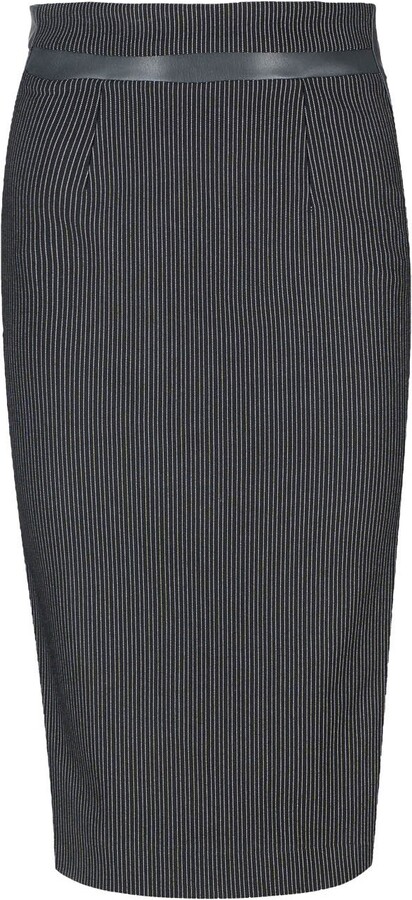 Conquista - High Waisted Black Pencil Skirt With Leather Detail - ShopStyle