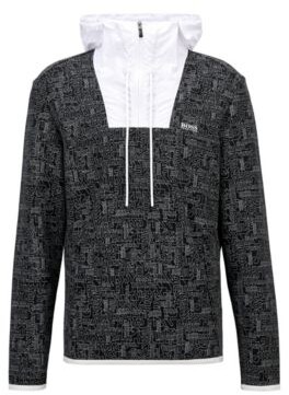 Boss Logo-print sweatshirt with quarter zip and contrast inserts ...