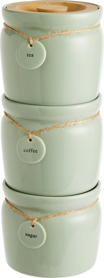 Dunelm Set of 3 Sage Hang Tag Stacking Canisters Sage - ShopStyle Food ...