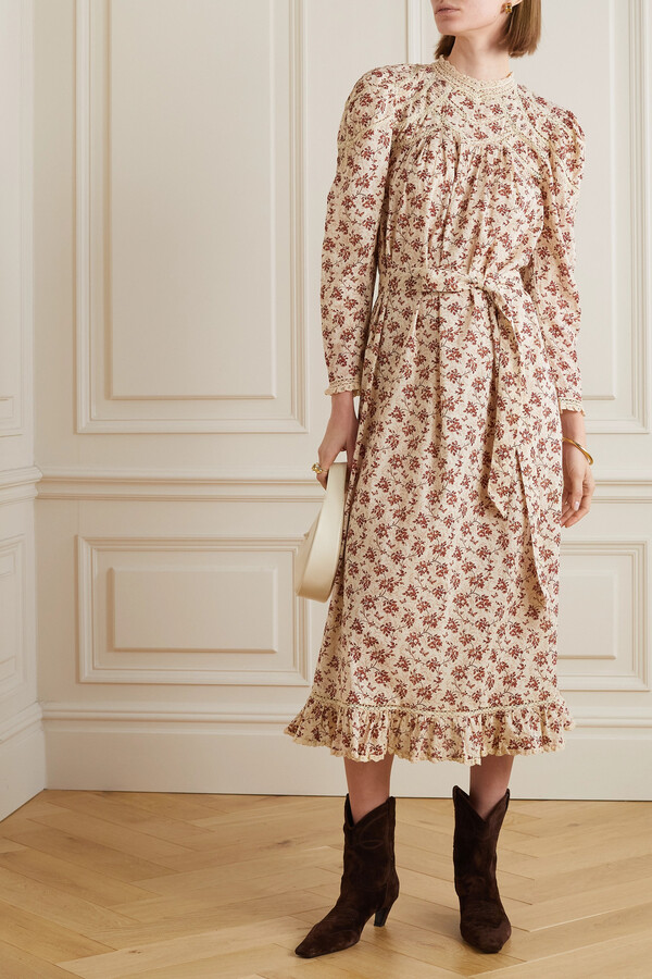 DÔEN Gabrielle Lace-trimmed Pintucked Floral-print Cotton-voile Maxi ...