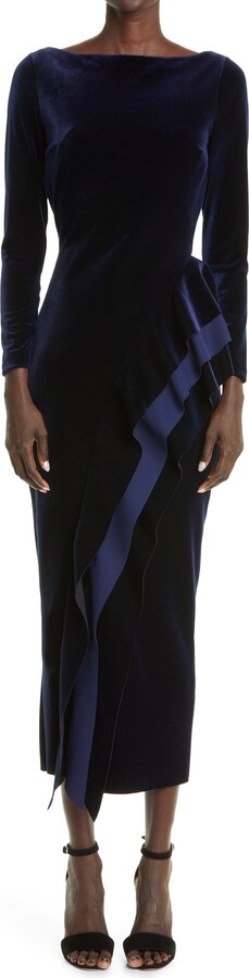 Chiara Boni La Petite Robe Modesta Ruffled Long Sleeve Velvet Midi ...