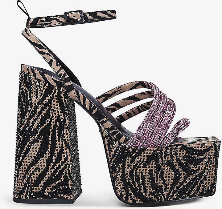 KG KURT GEIGER Shook crystal-embellished zebra-print faux-leather ...