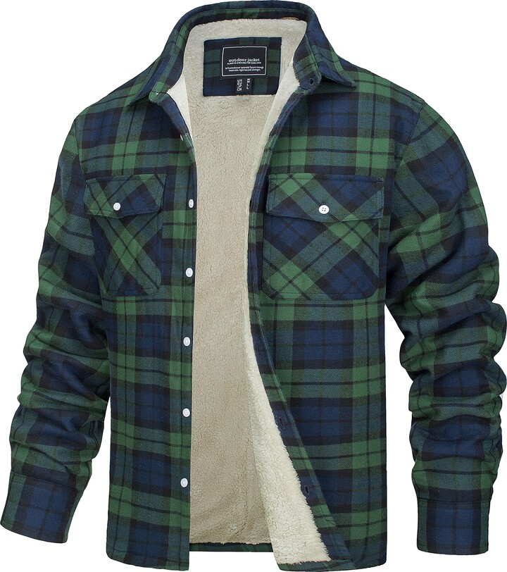 TACVASEN Jacket for Men Fleece Lined Plaid Jackets Flannel Work Jacket ...