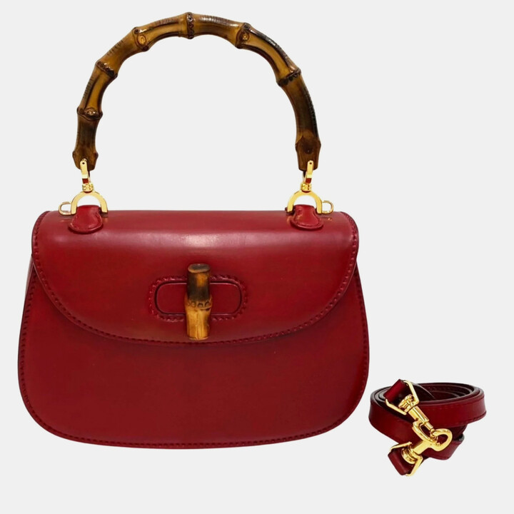 Gucci Red Leather Mini Bamboo Top Handle Bag - ShopStyle