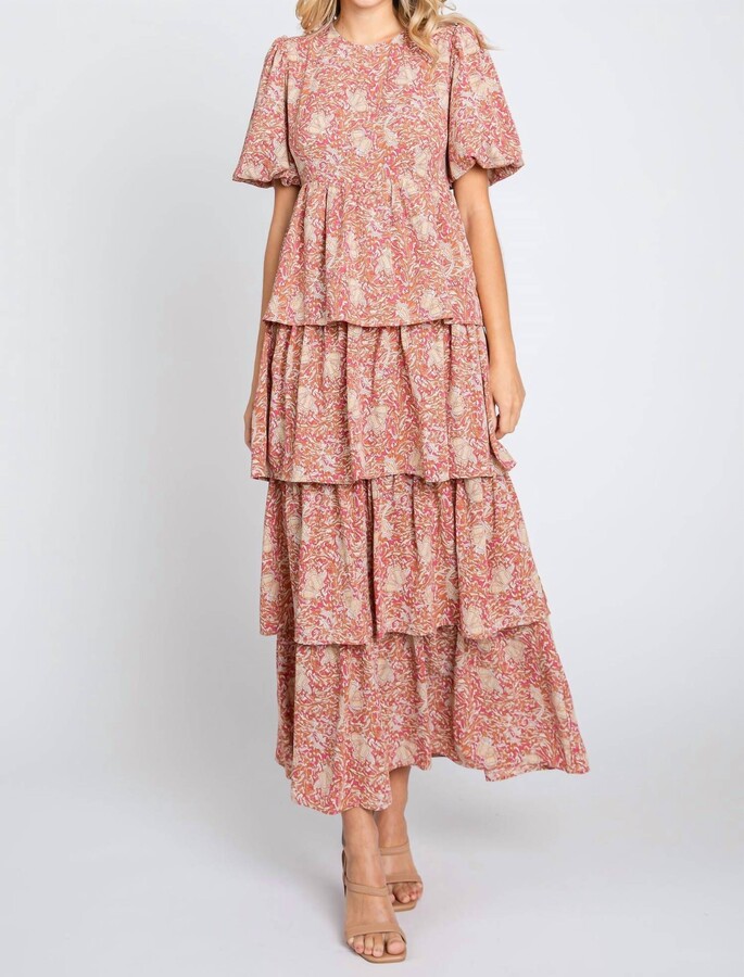 Entro Floral Tiered Maxi Dress In Rust - ShopStyle