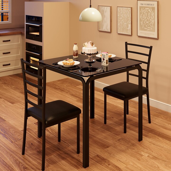 IDEALHOUSE Glass Black Dining Table for 2-Small Square kitchen Dining ...