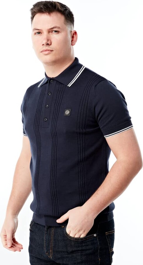 Trojan Self Stripe fine Gauge Polo TCR/8737 M Navy - ShopStyle