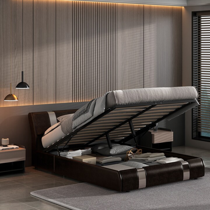 rasooinc Queen Size Lift Up Storage Bed Frame with Stainless steel ...