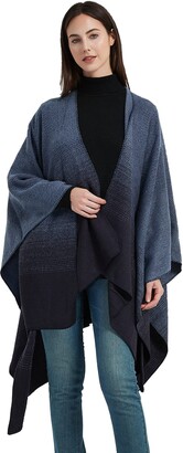 Tikwek Ponchos for Women Open Front Poncho Sweater Plaid Knit Shawl Wrap with Belt and Fringed ...