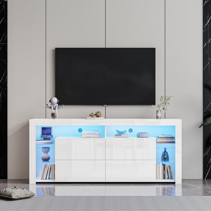 NOVABASA Modern LED TV stand with 4 lockers game Entertainment center ...