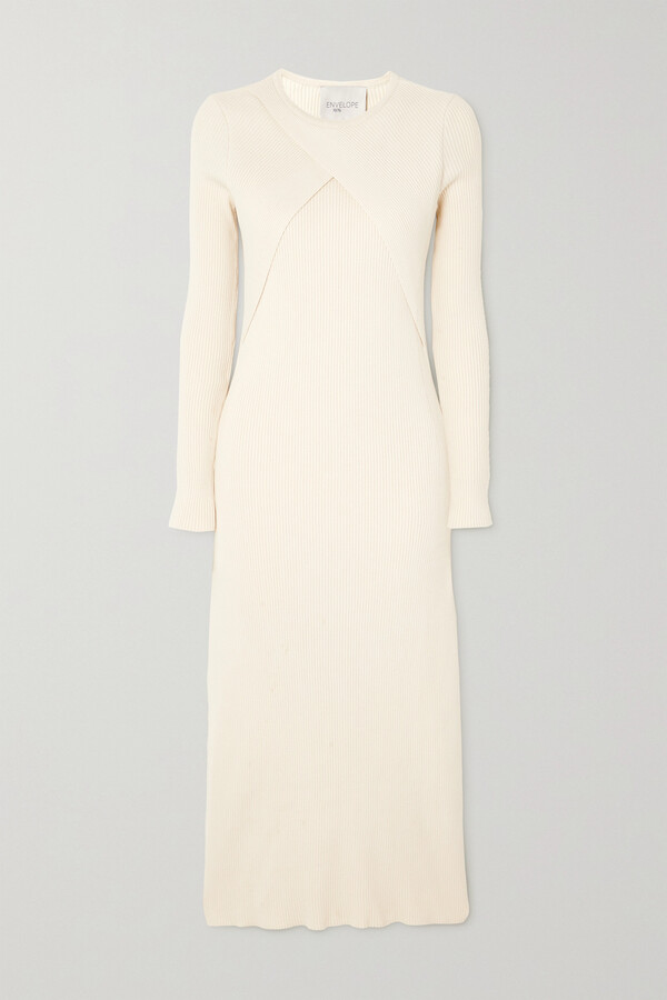 ENVELOPE1976 Vestby Ribbed Organic Cotton Midi Dress - Cream - ShopStyle