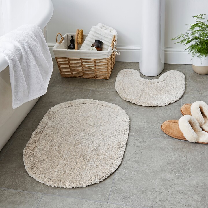 Dunelm Set of 2 Tufted Border Oval and Pedestal Mat, Natural Beige ...